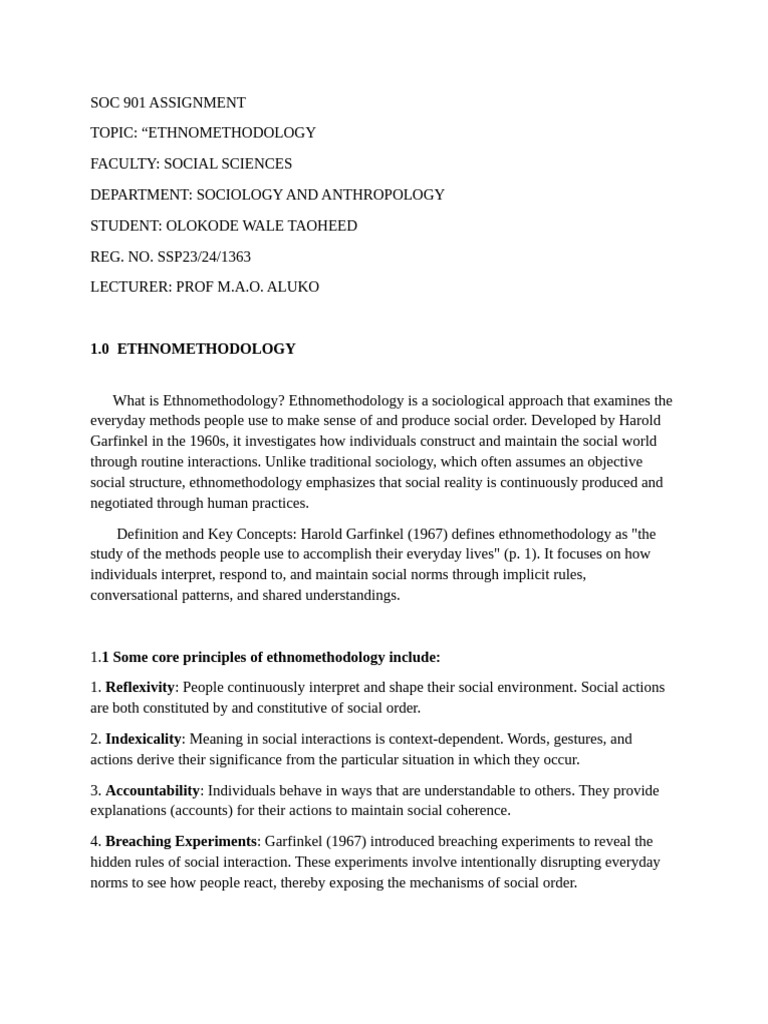 Understanding Ethnomethodology and Garfinkel | PDF | Sociology | Postmodernism