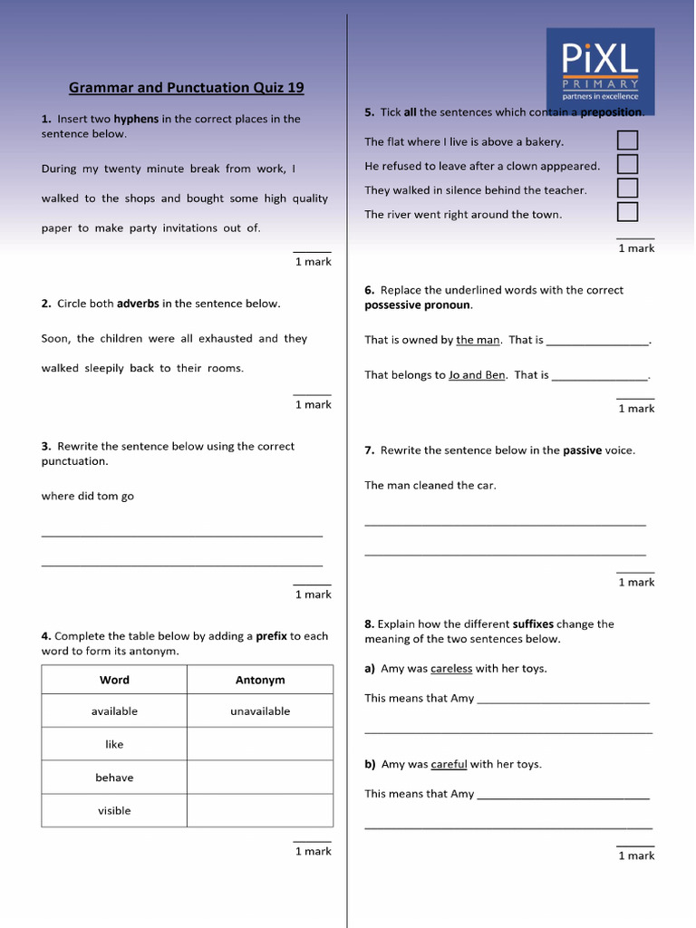 Grammar and Punctuation Quiz 19 | PDF