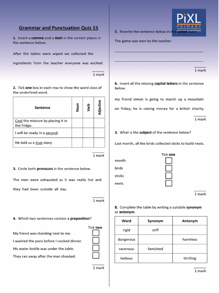 Grammar and Punctuation Quiz 15 | PDF