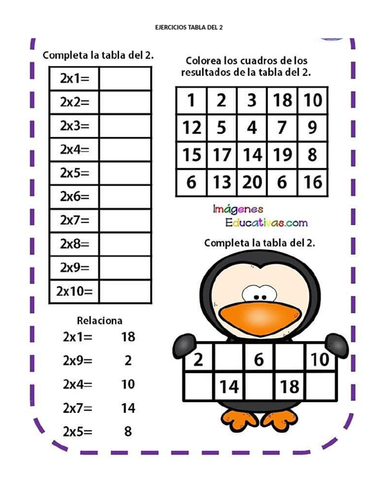 Ejercicios Interactivos Tabla del 2 | PDF