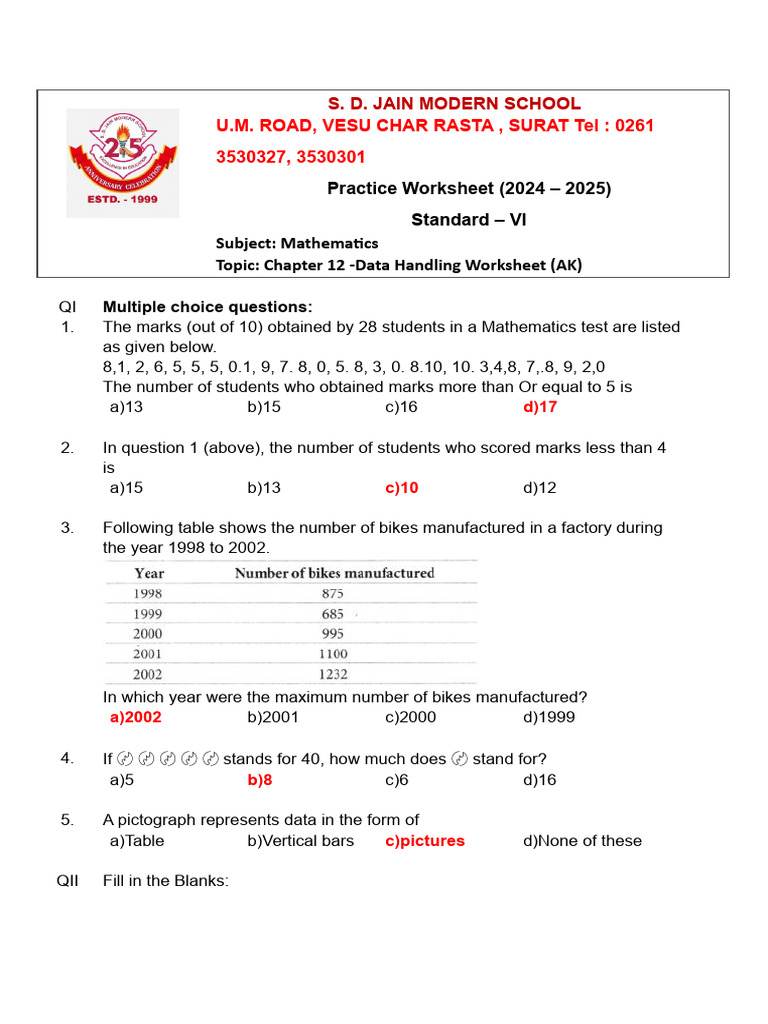 Data Handling Grade 6 Answer Key | PDF | Graph Theory