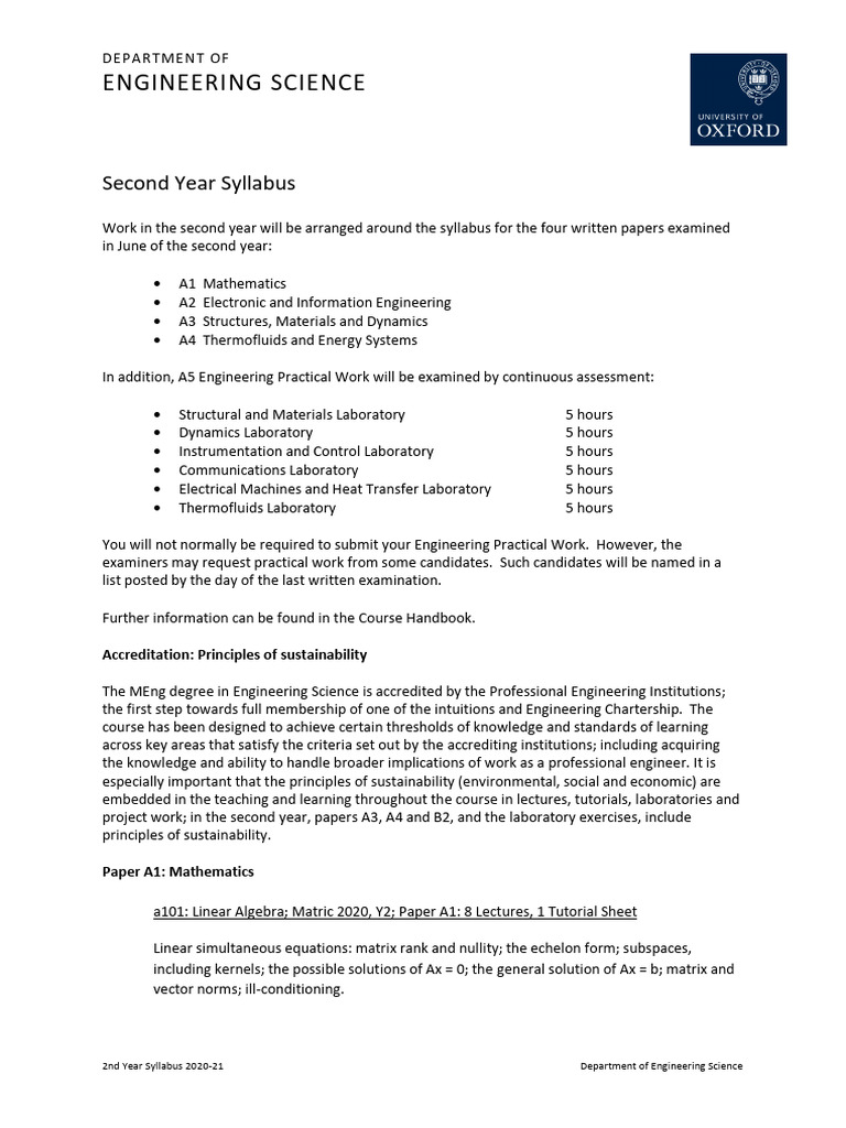2nd Year Engineering Science Syllabus | PDF | Control Theory | Fatigue ...