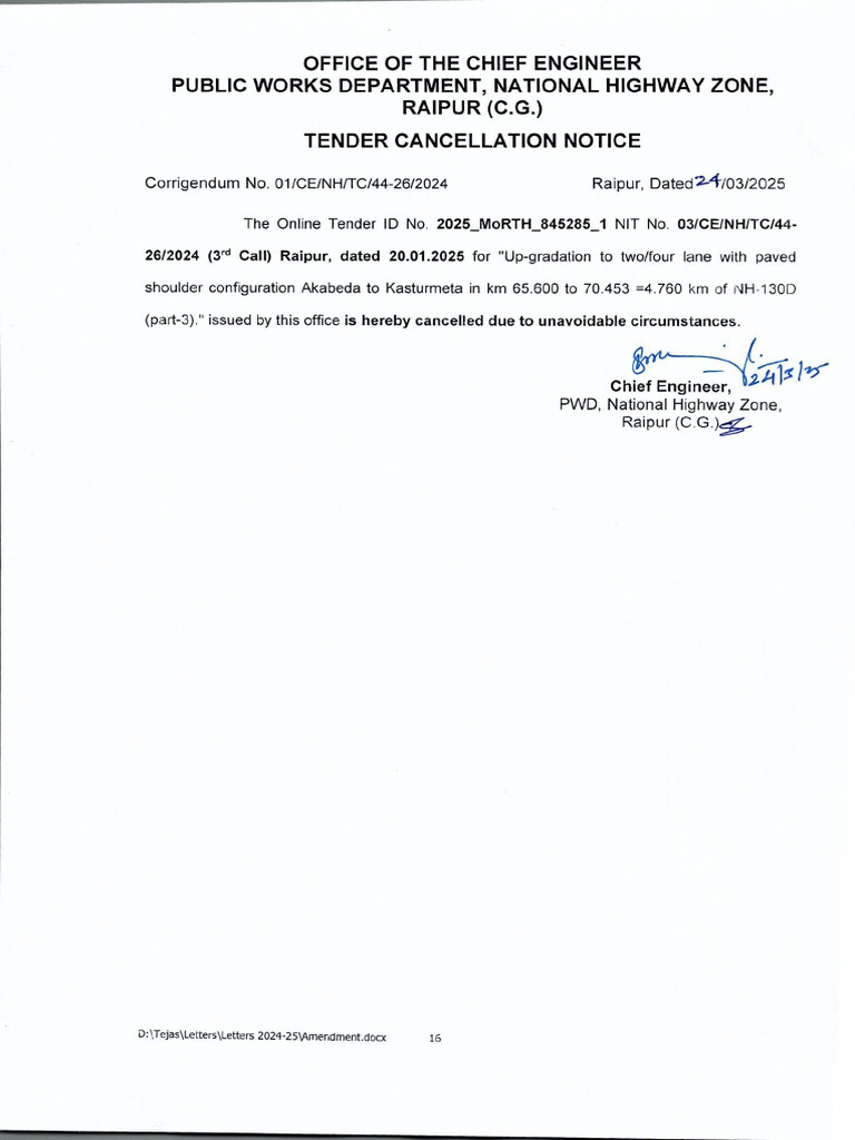 Tender Cancellation Notice | PDF