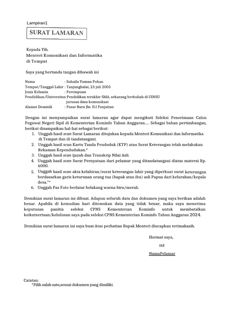 Contoh Surat Lamaran | PDF