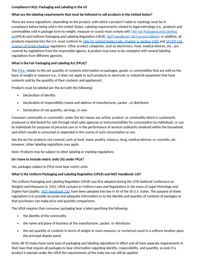 US Packaging and Labeling Compliance FAQs | PDF | International System ...