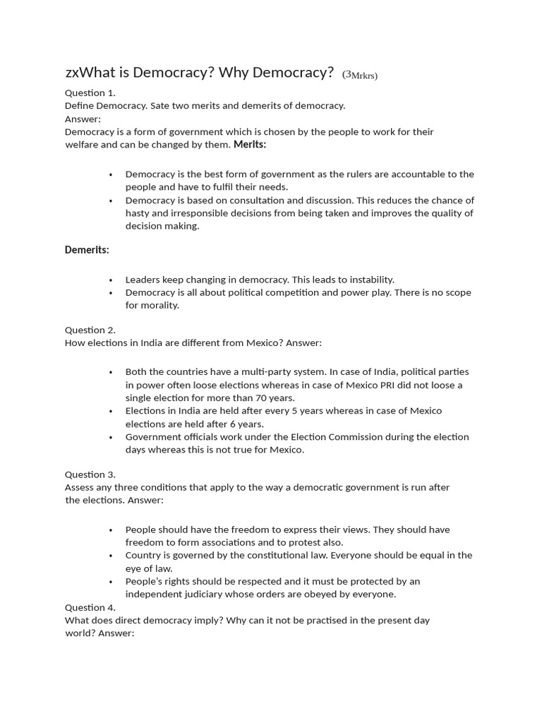 What Is Democracy Extra Question and Answers 1 | PDF | Democracy ...