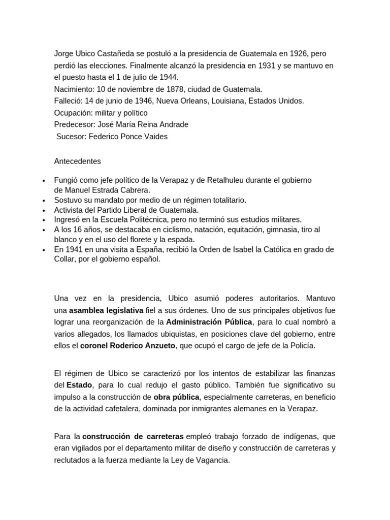 Biografía de Jorge Ubico Castañeda | PDF | Guatemala