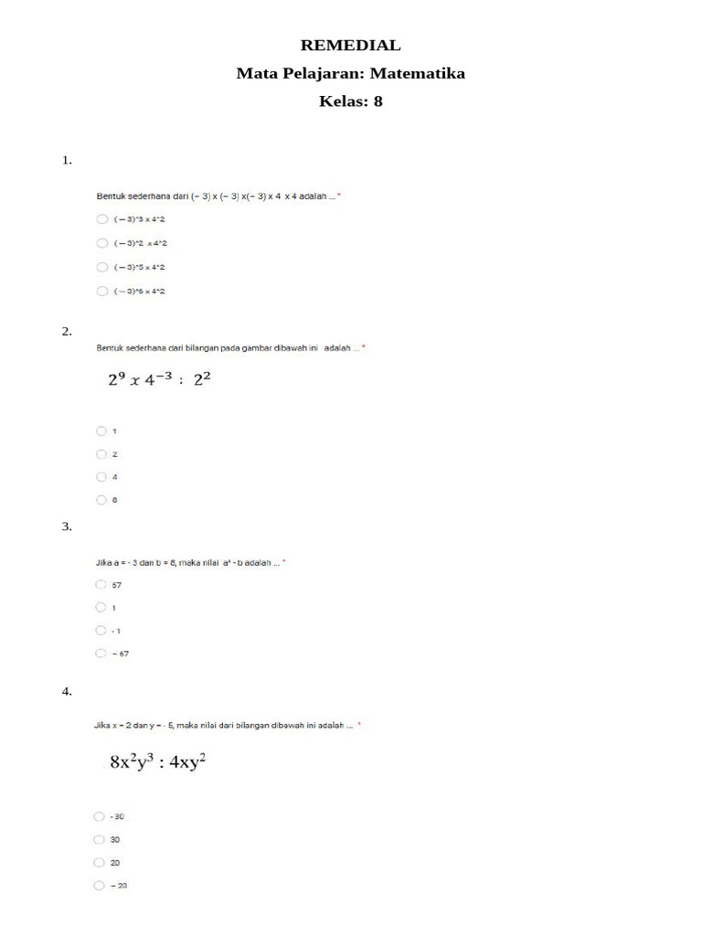Remedial MTK KLS 8 | PDF