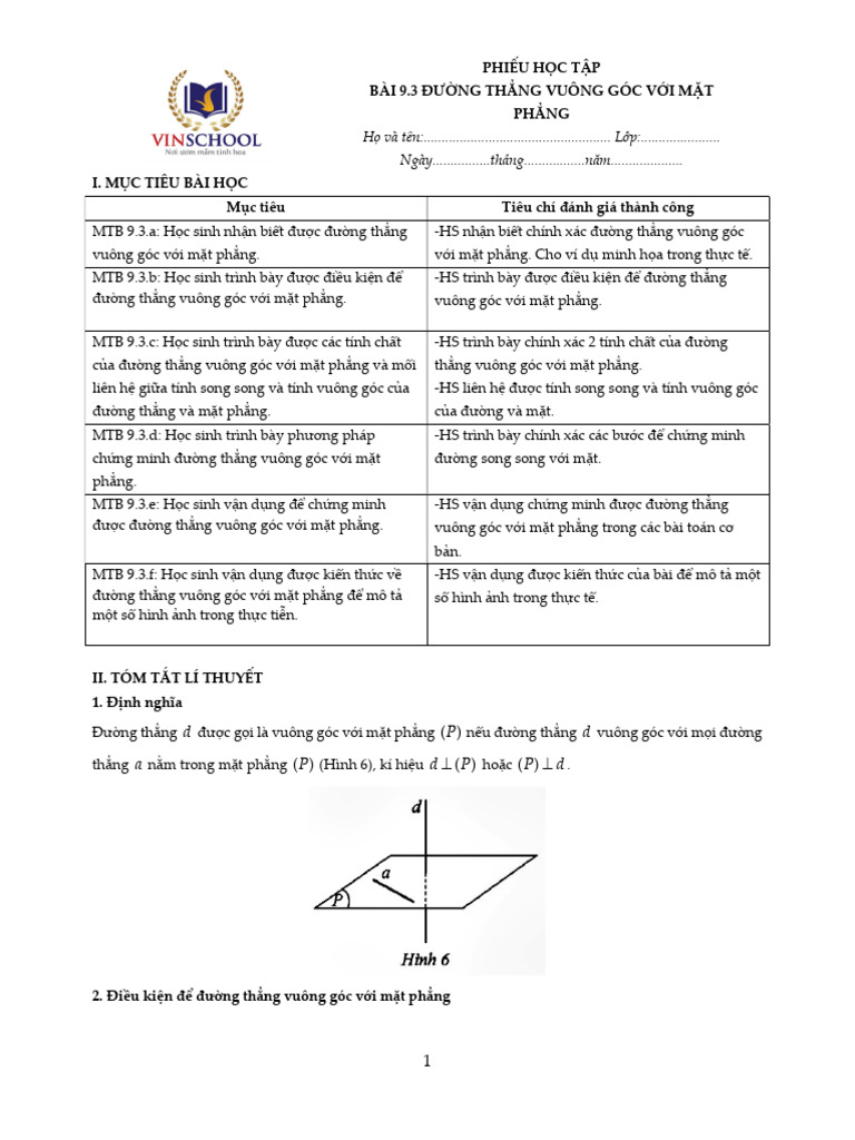 K11_PHT_C9_Bai 9.3_Duong thang vuong goc voi mat phang | PDF