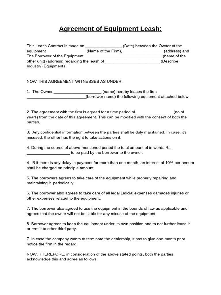 HD Agreement of Equipment Leash | PDF