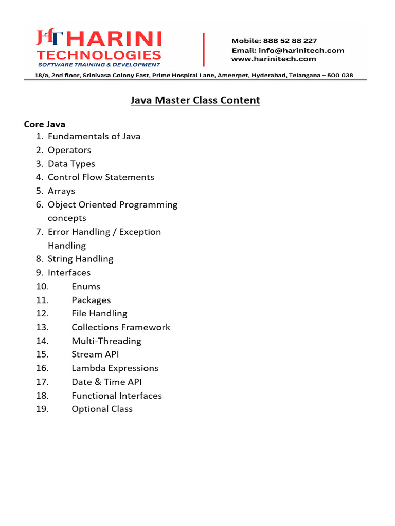 Java Master Class Content | PDF