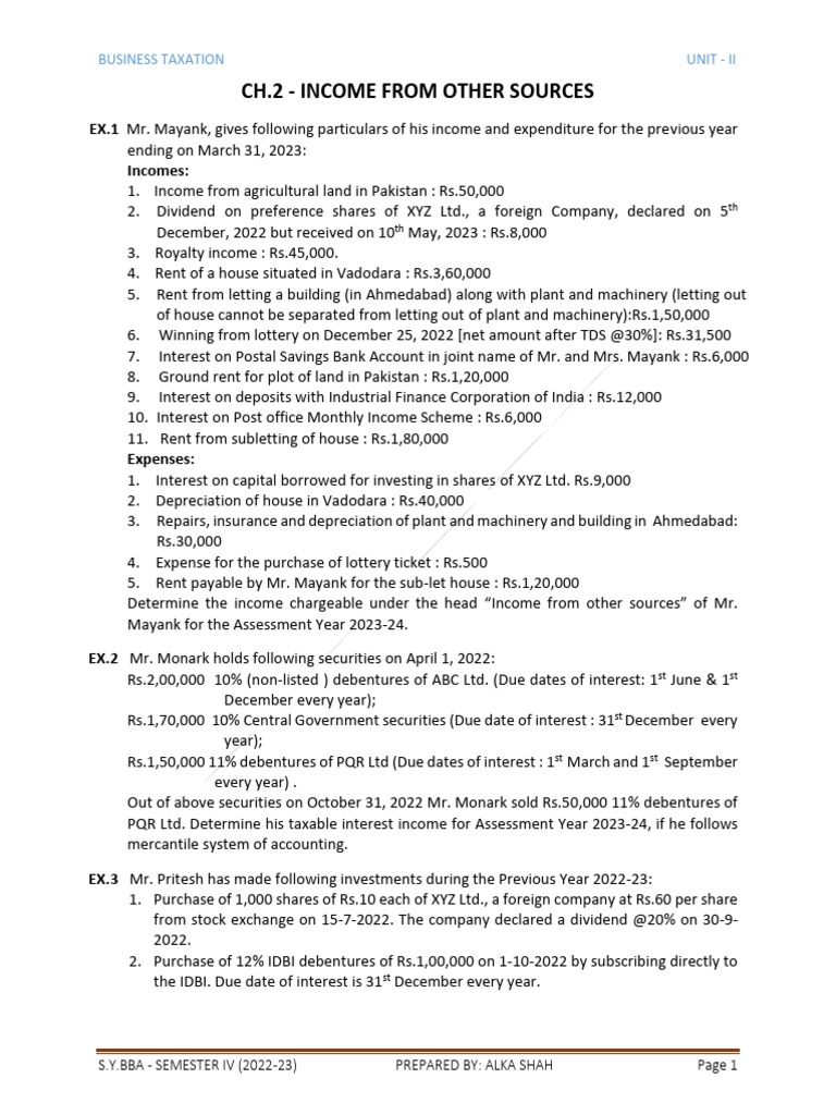 Income from Other Sources Analysis | PDF | Expense | Interest