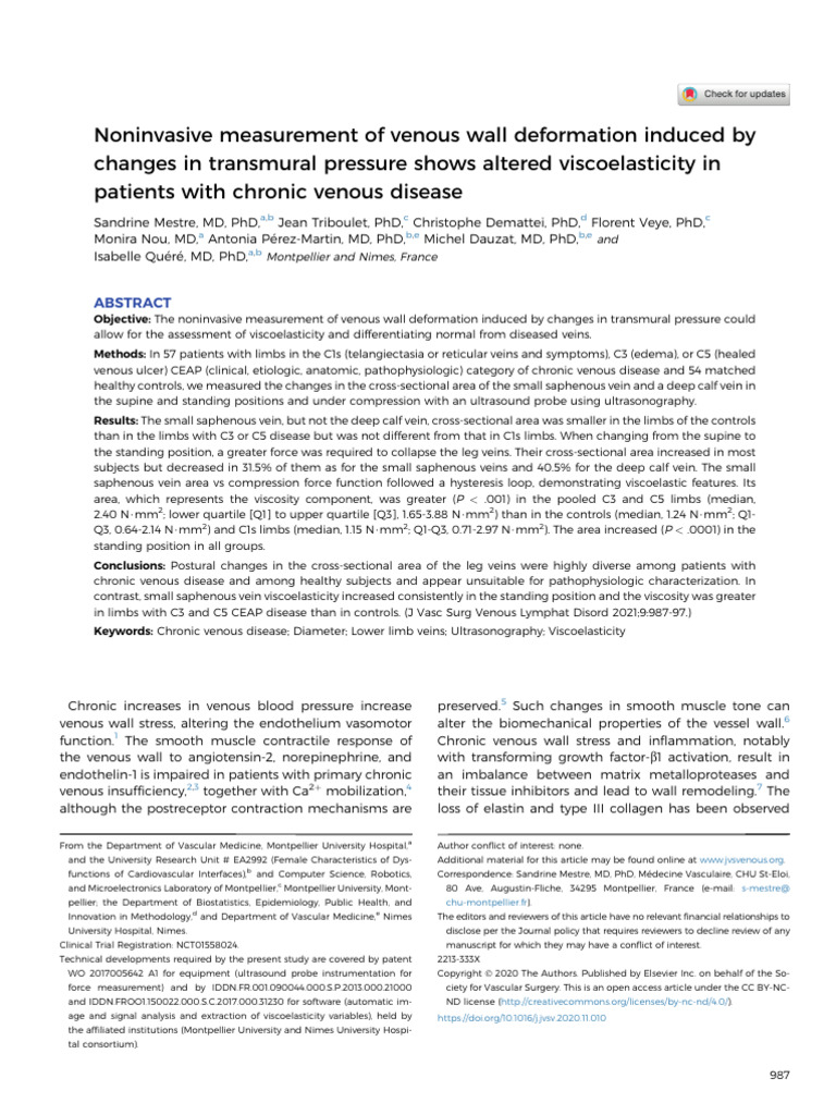 Noninvasive Measurement of Venous Wall Deformation I - 2021 - Journal ...