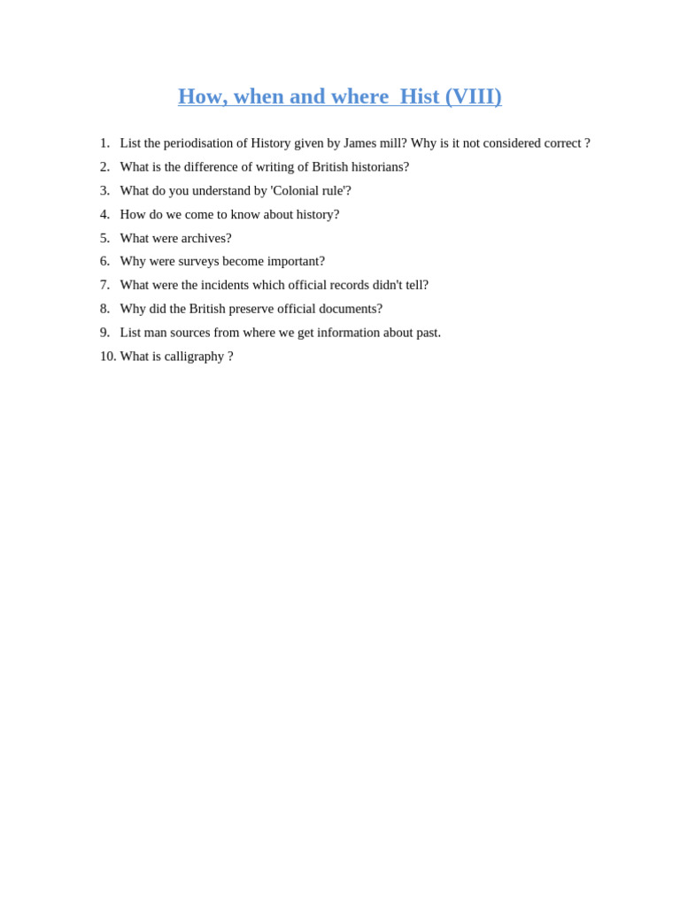 How, When and Where Hist (VIII) | PDF