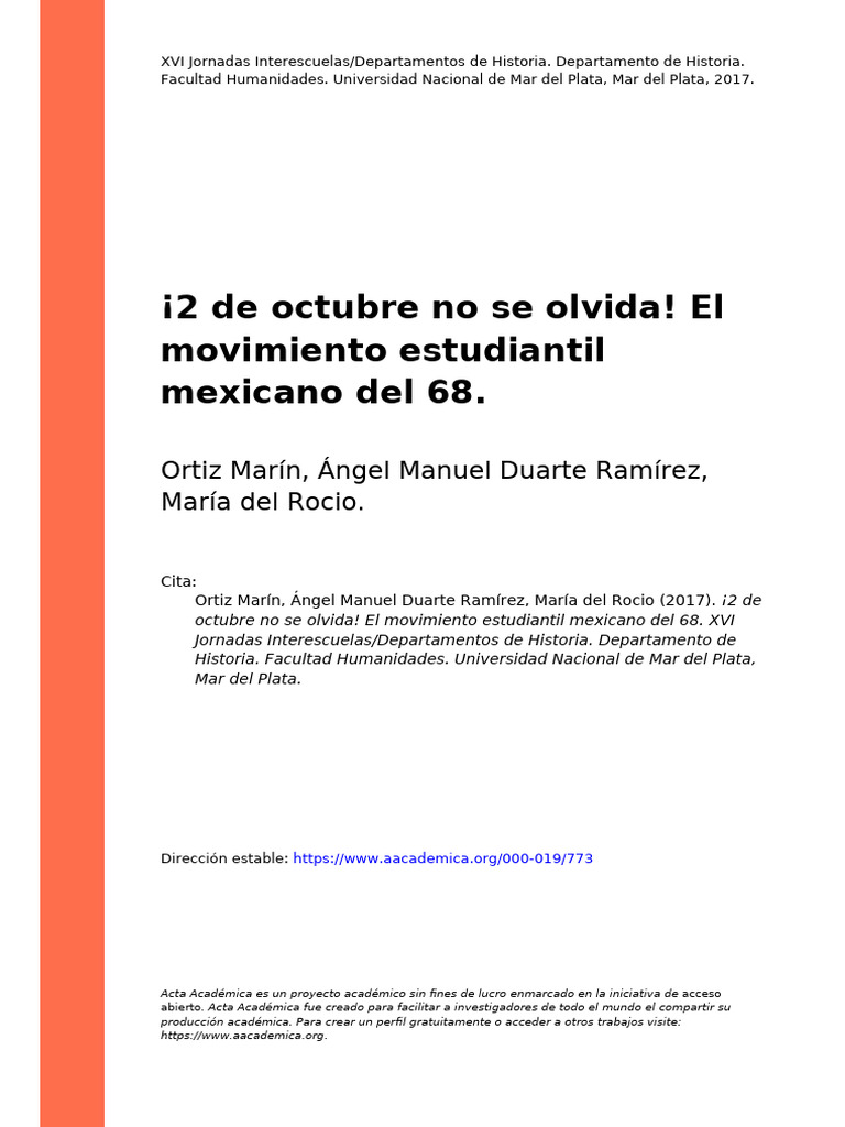 Ortiz Marín, Ángel Manuel Duarte R (... ) (2017) - 2 de Octubre No Se Olvida! El Movimiento ...