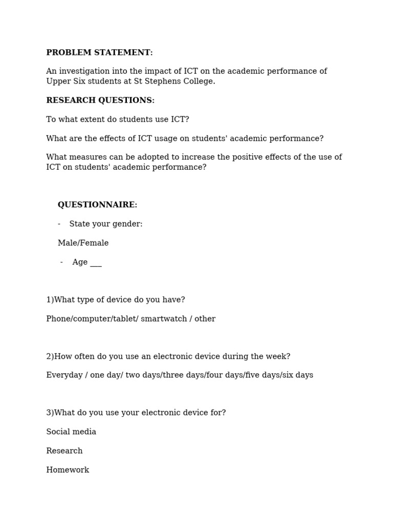 ICT Questionnaire Draft | PDF