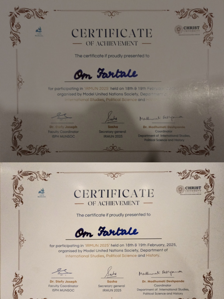 IRMUN 2025 Participation Certificate | PDF