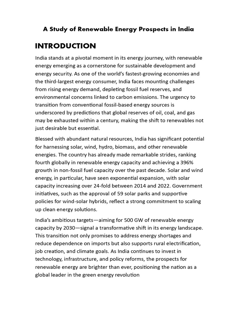 Physics Renewable Energy Prospects in India | PDF | Renewable Energy ...