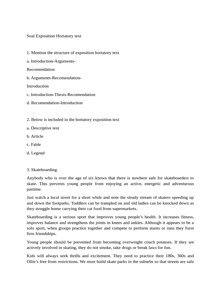 Soal Exposition Hortatory Text | PDF