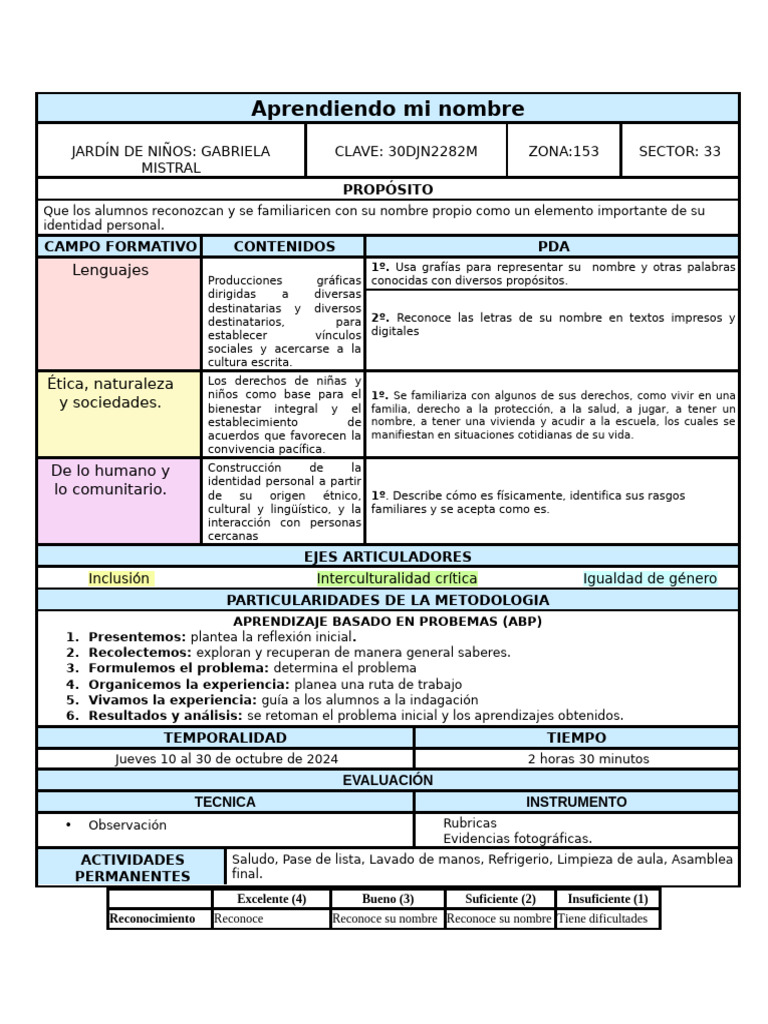 Identidad y Reconocimiento del Nombre | PDF | Educación de la primera ...