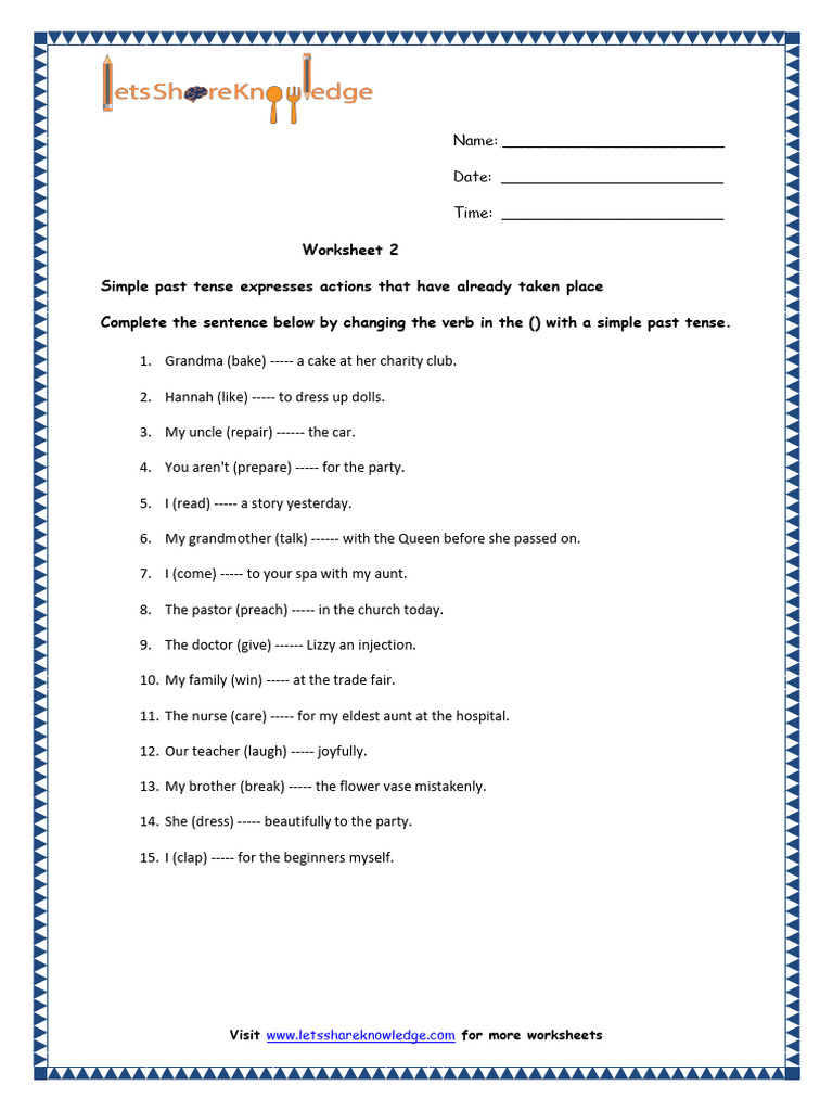 Grade 4 Simple Past Tense Worksheet | PDF