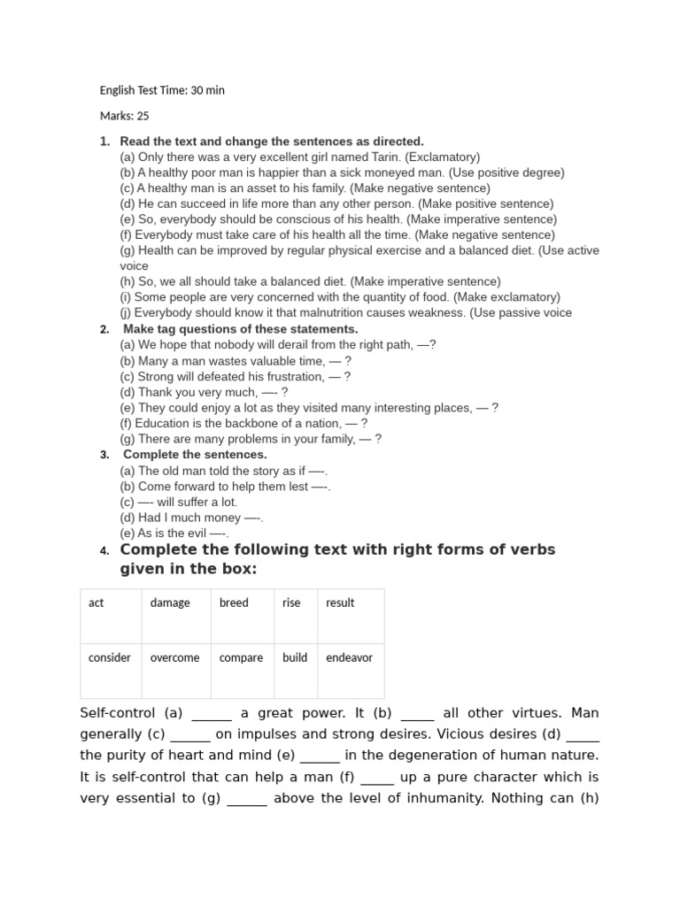 English Grammar Test: Sentence Transformations | PDF