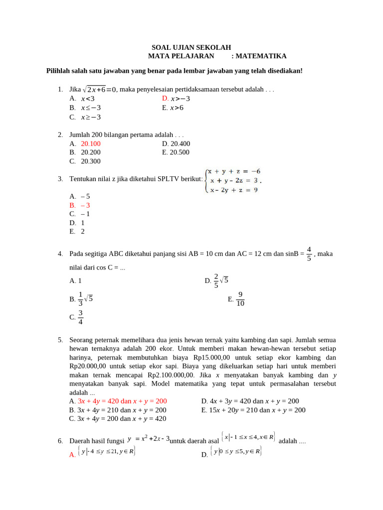 Latihan Soal US Matematika 1 | PDF