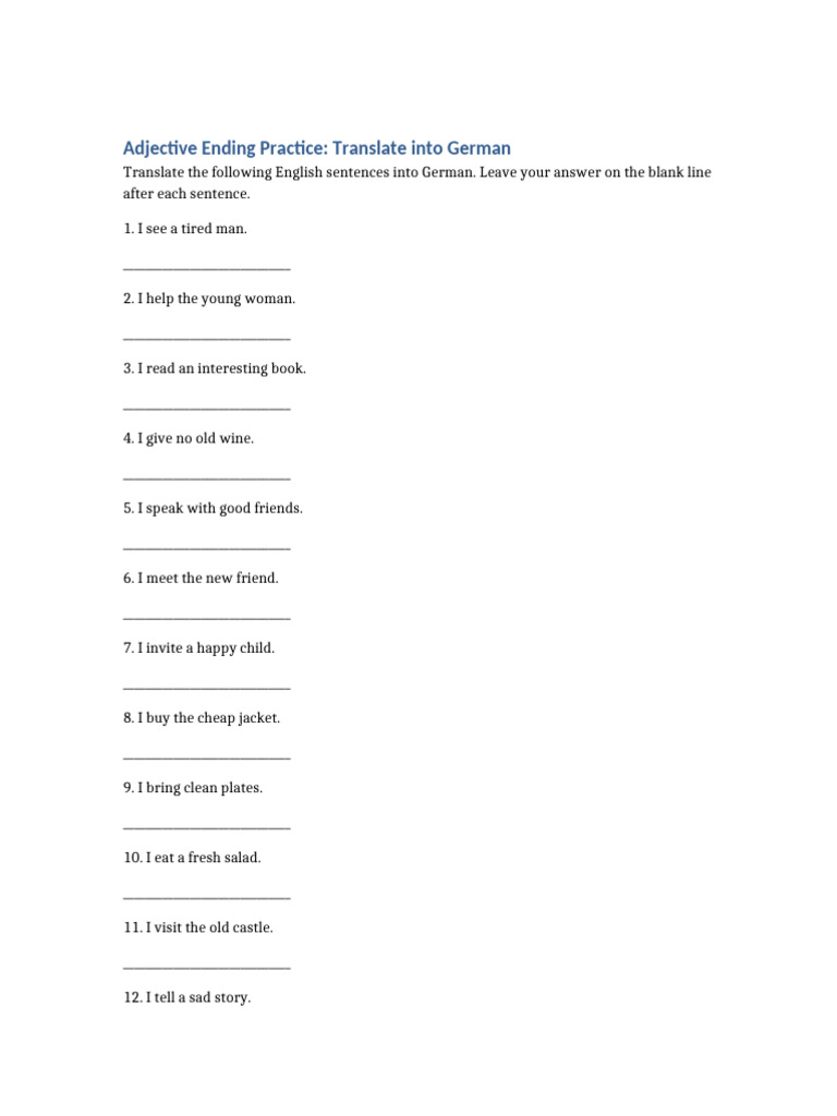 Adjective Ending Practice | PDF | Grammar | Syntax