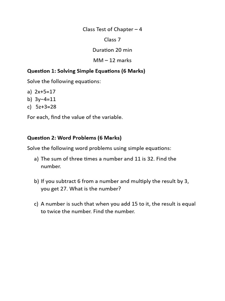 Class 7 Maths Test 1 (Online) | PDF
