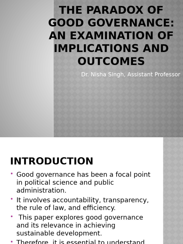 Good - Governance Paradoxex and Challenges | PDF | Governance | Methodology