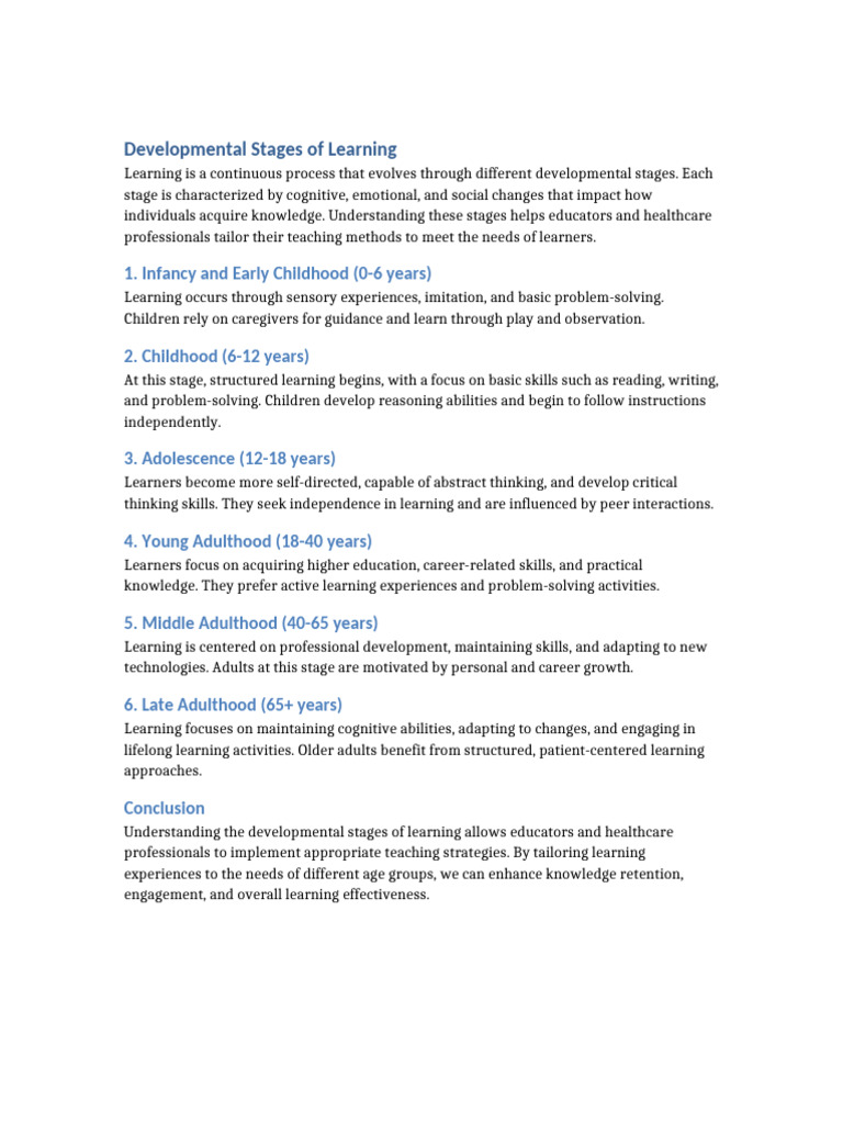 Developmental Stages of Learning | PDF
