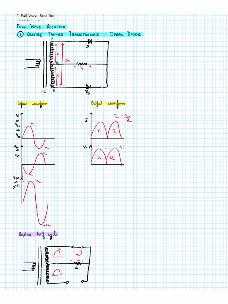 Two Diode Full Wave Rectifier Explained | PDF