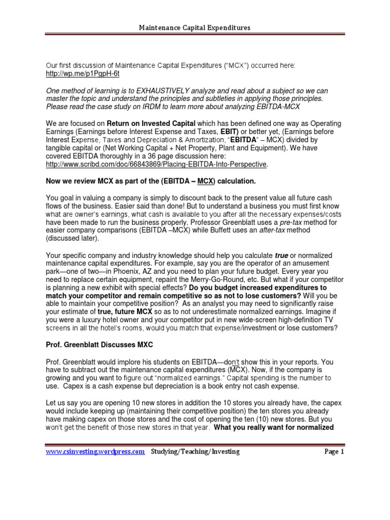 A Thorough Discussion of MCX - Case Study and Capital Theory | PDF | Investing | Expense