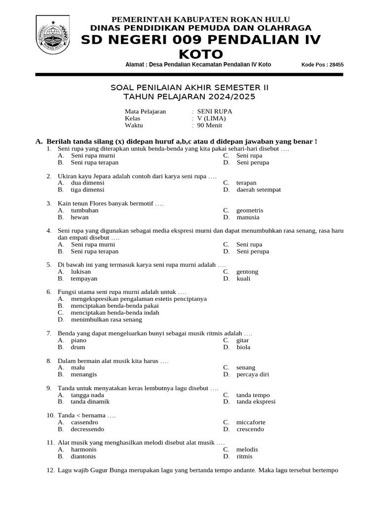 Soal PAT SBdP Kelas 5 | PDF