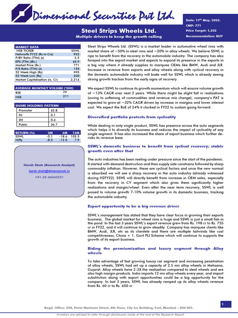 Steel Strips Wheels - Dimensional Securities | PDF | Securities ...