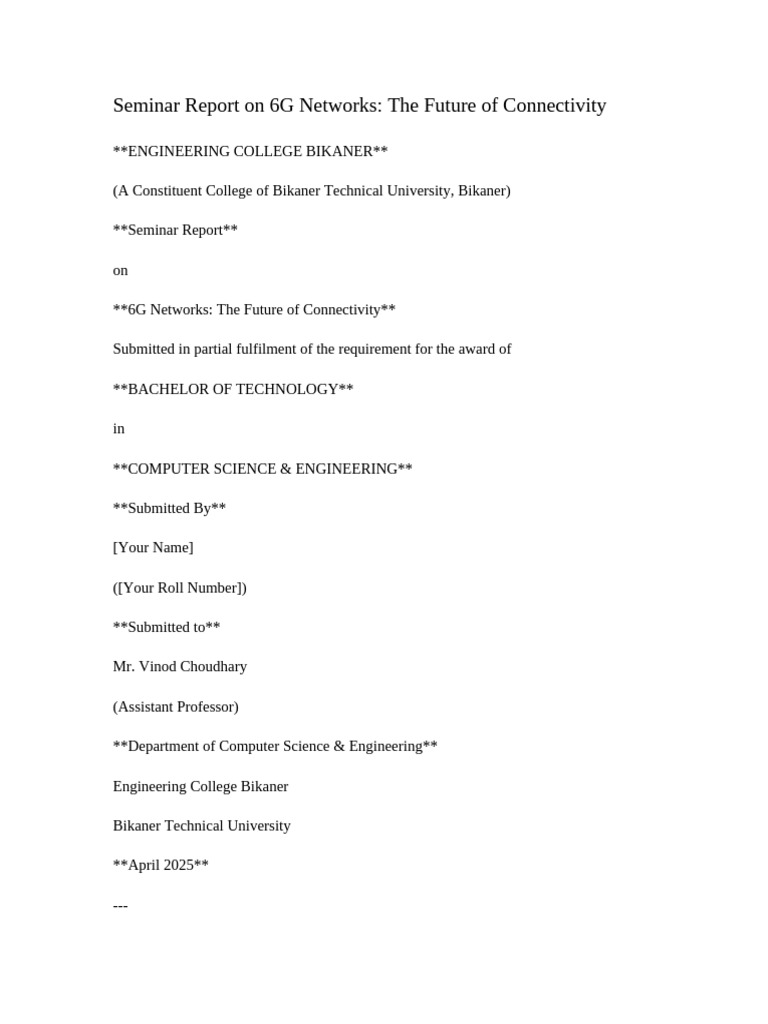 Seminar_Report_on_6G_Networks_Formatted | PDF | Internet Of Things | Terahertz Radiation