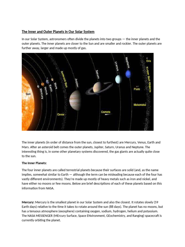 The Inner and Outer Planets in Our Solar System | PDF | Meteoroid | Planets