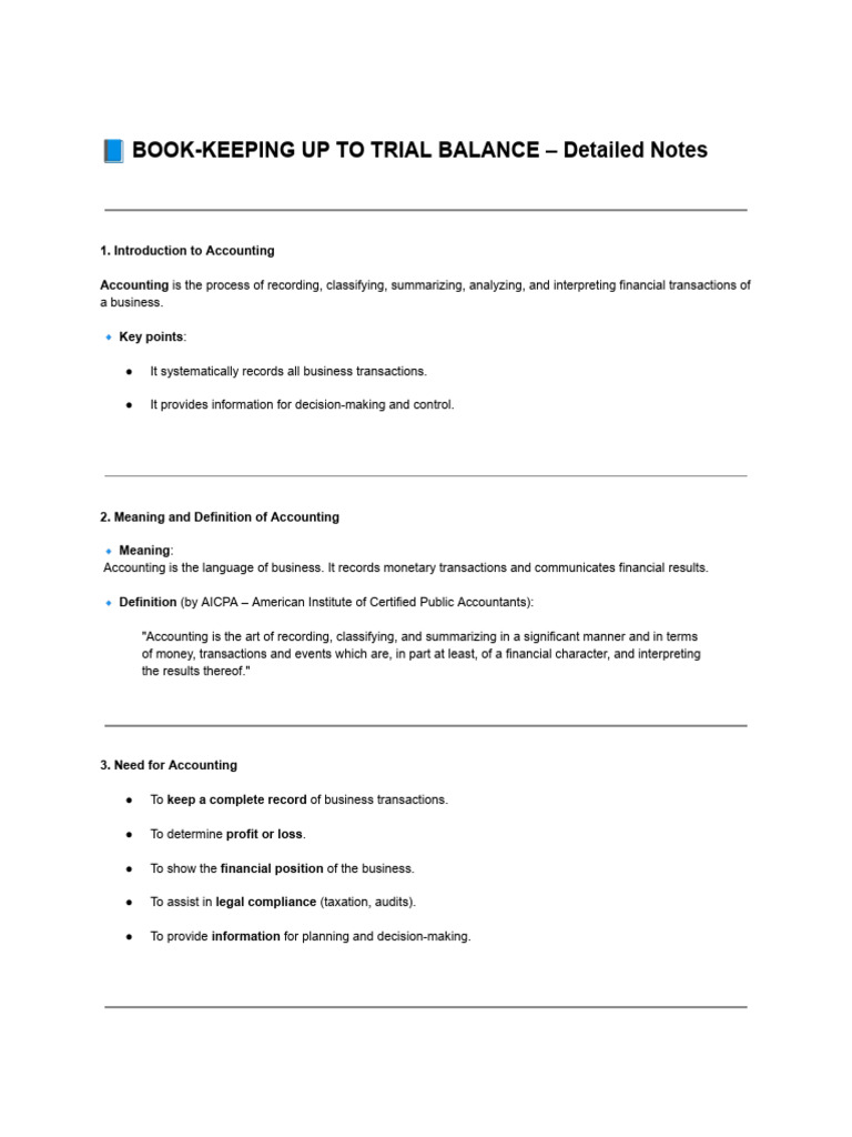? BOOK-KEEPING UP TO TRIAL BALANCE - Detailed Notes | PDF | Debits And ...