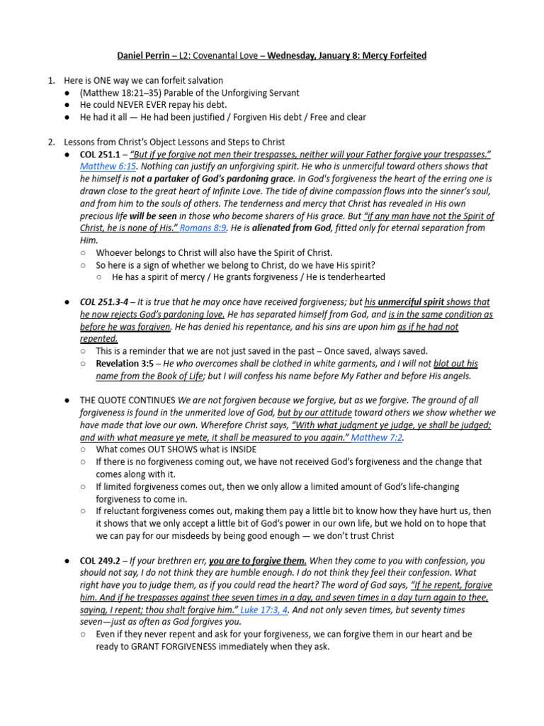 Daniel Perrin 2025 Q1 L2 Mercy Forfeited | PDF | Forgiveness | Mercy