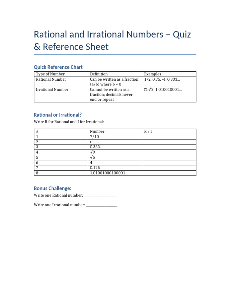 Rational_and_Irrational_Numbers_Quiz | PDF