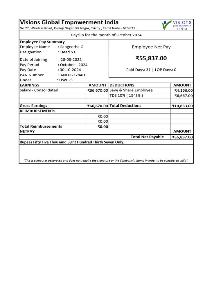 October 2024 Employee Payslip Summary | PDF