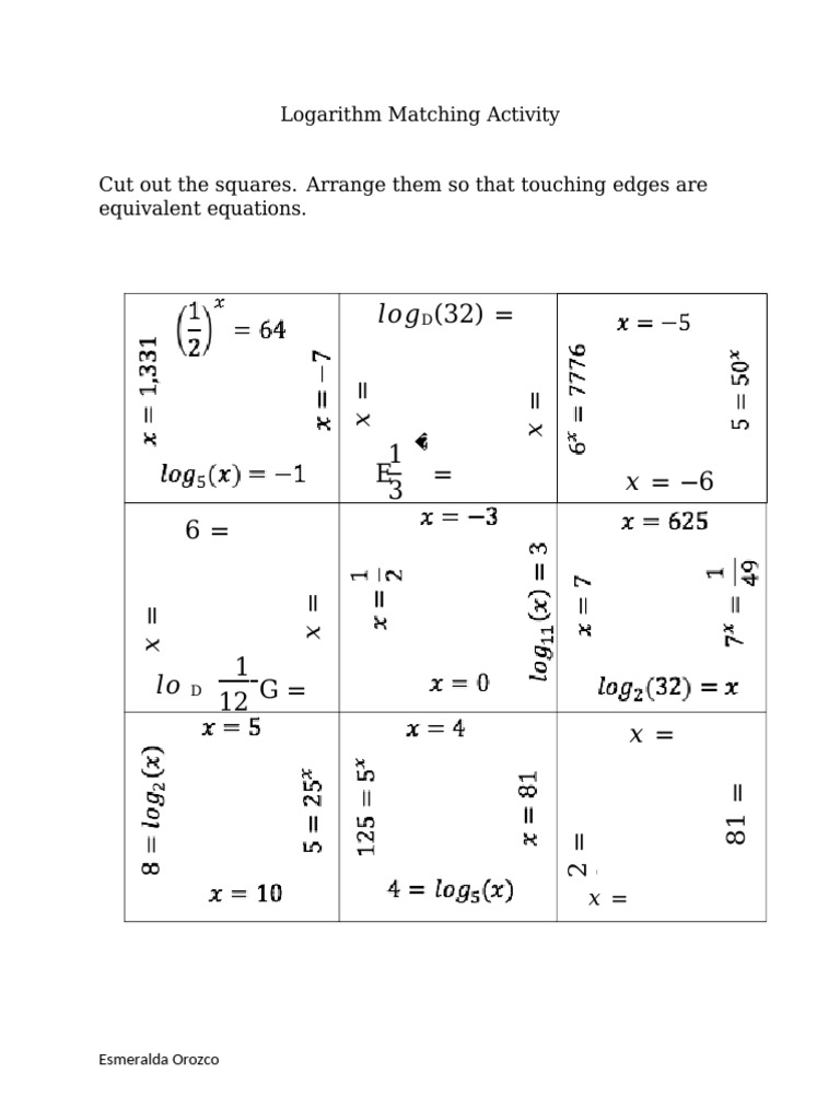 Logarithm Matching Activity Guide | PDF | Mathematics