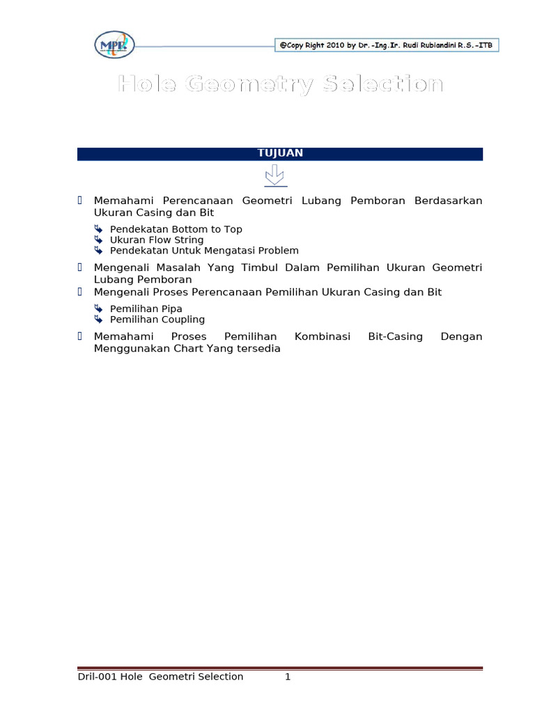 Dril-001 Hole Geometri Selection | PDF