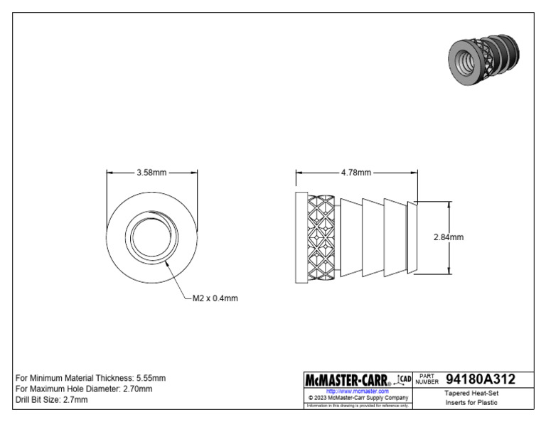 94180A312 - Tapered Heat-Set Inserts For Plastic | PDF