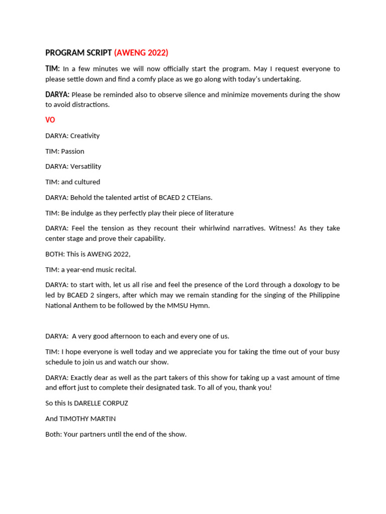 Recital Host Script | PDF