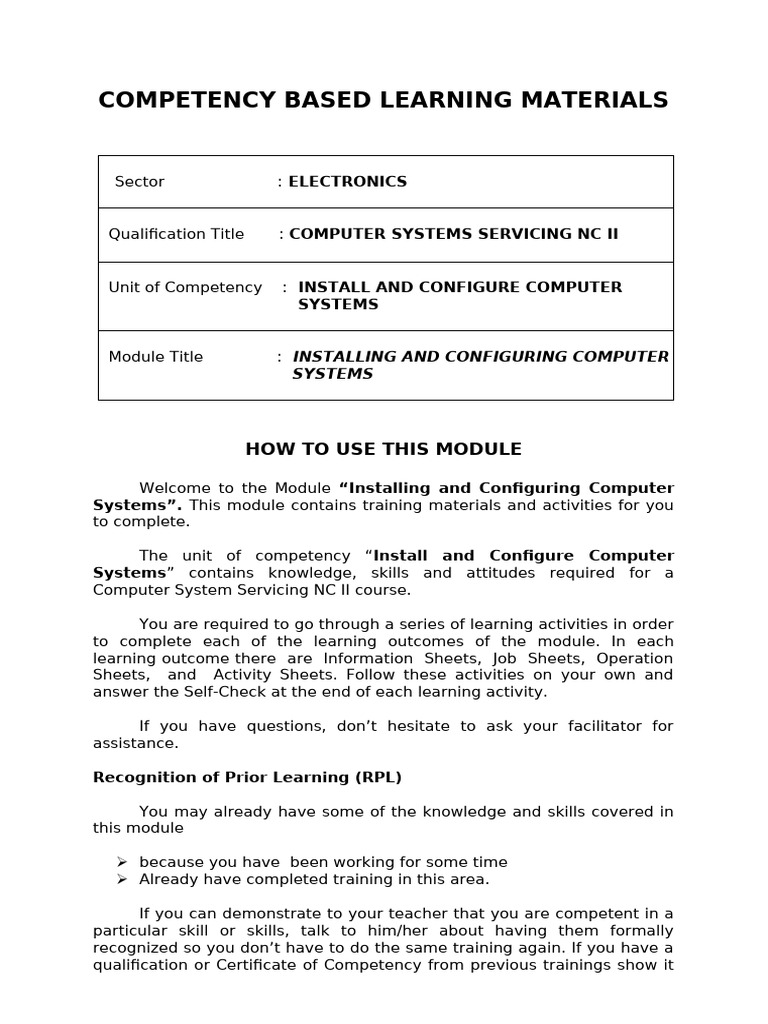 Css NC II Coc 1 CBLM | PDF | Computer Data Storage | Usb Flash Drive