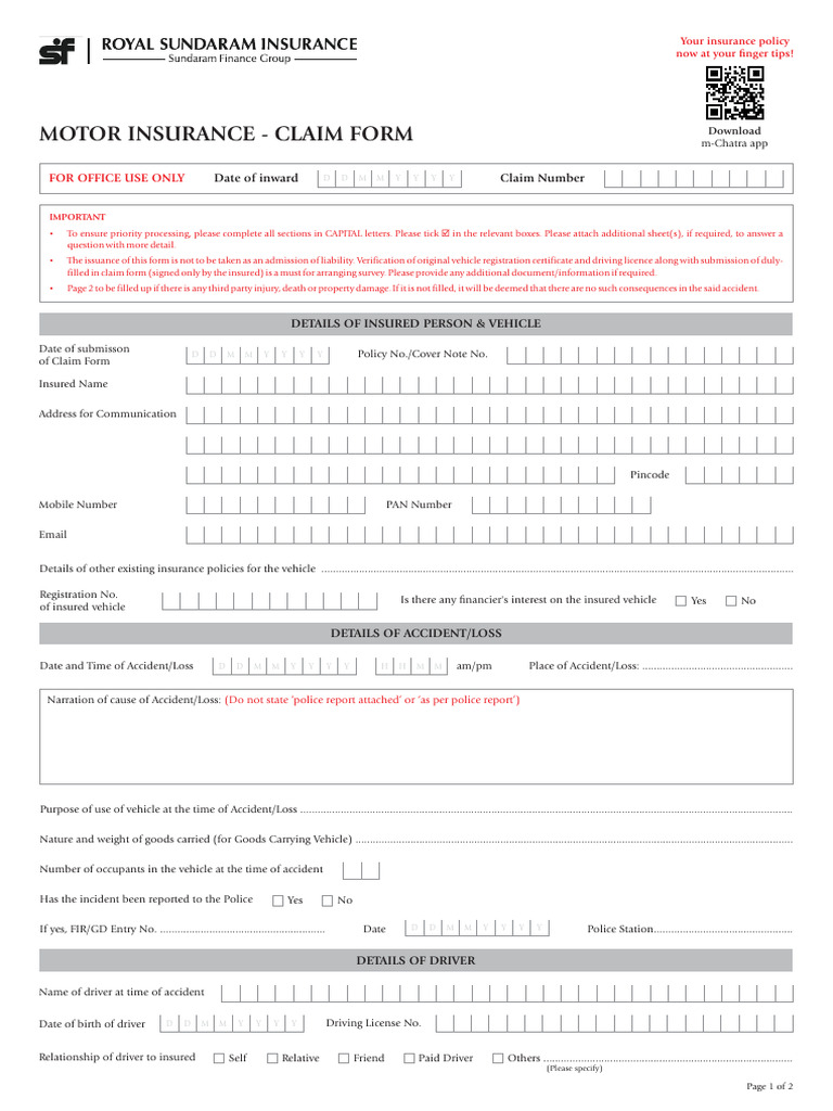 Motor Insurance Claim Form | PDF