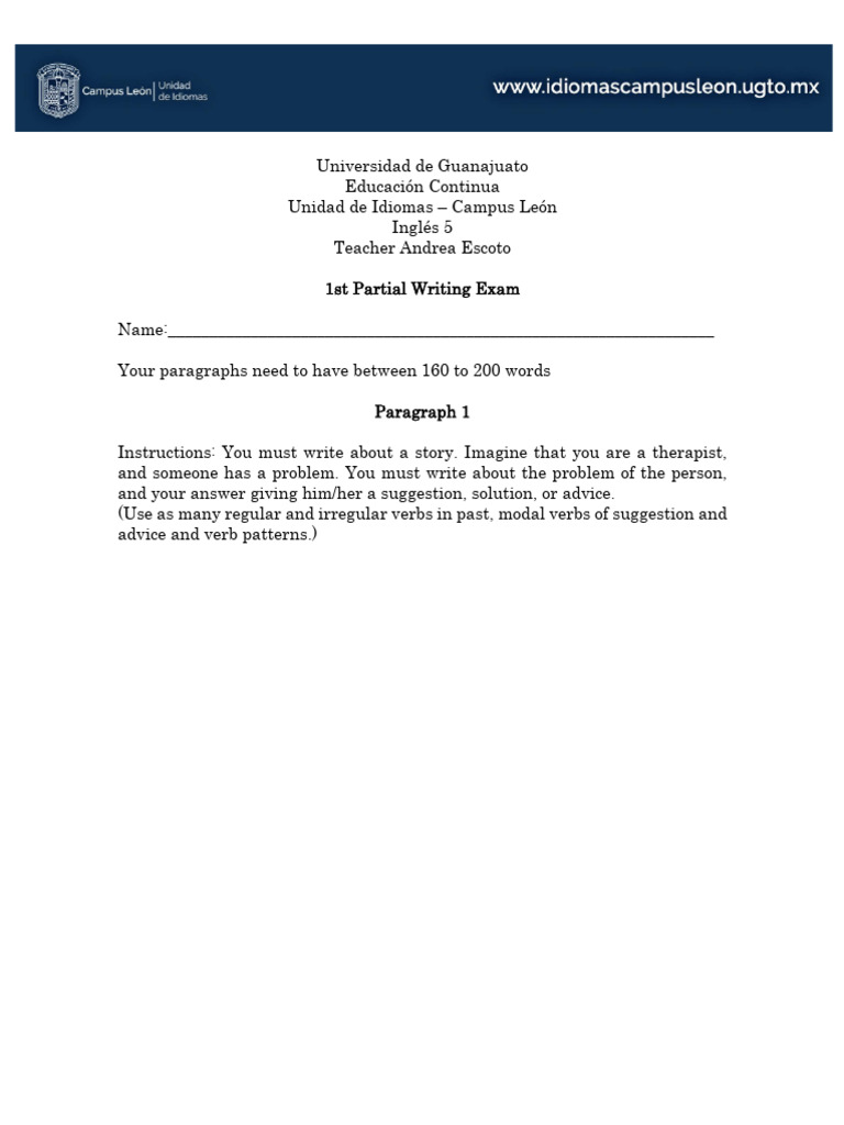 Writing Exam 1st Partial | PDF