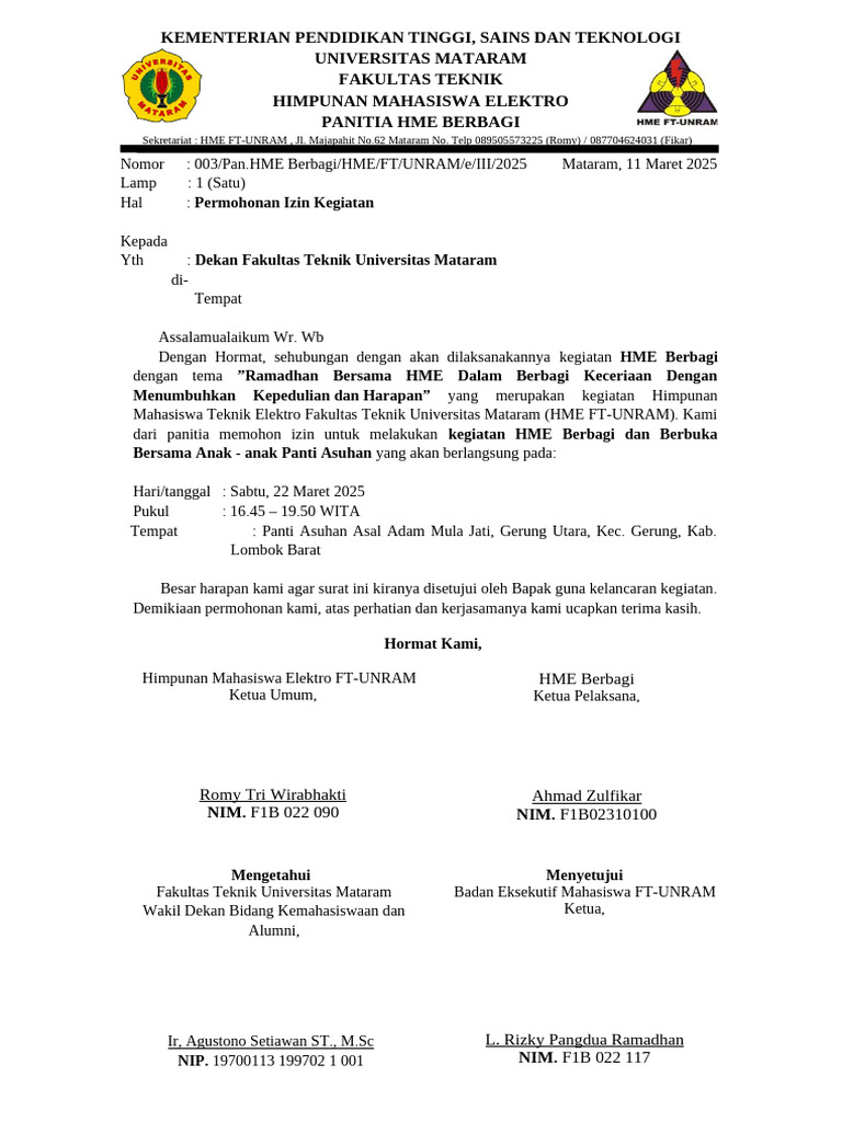 Surat Izin Berkegiatan (Dekan) | PDF