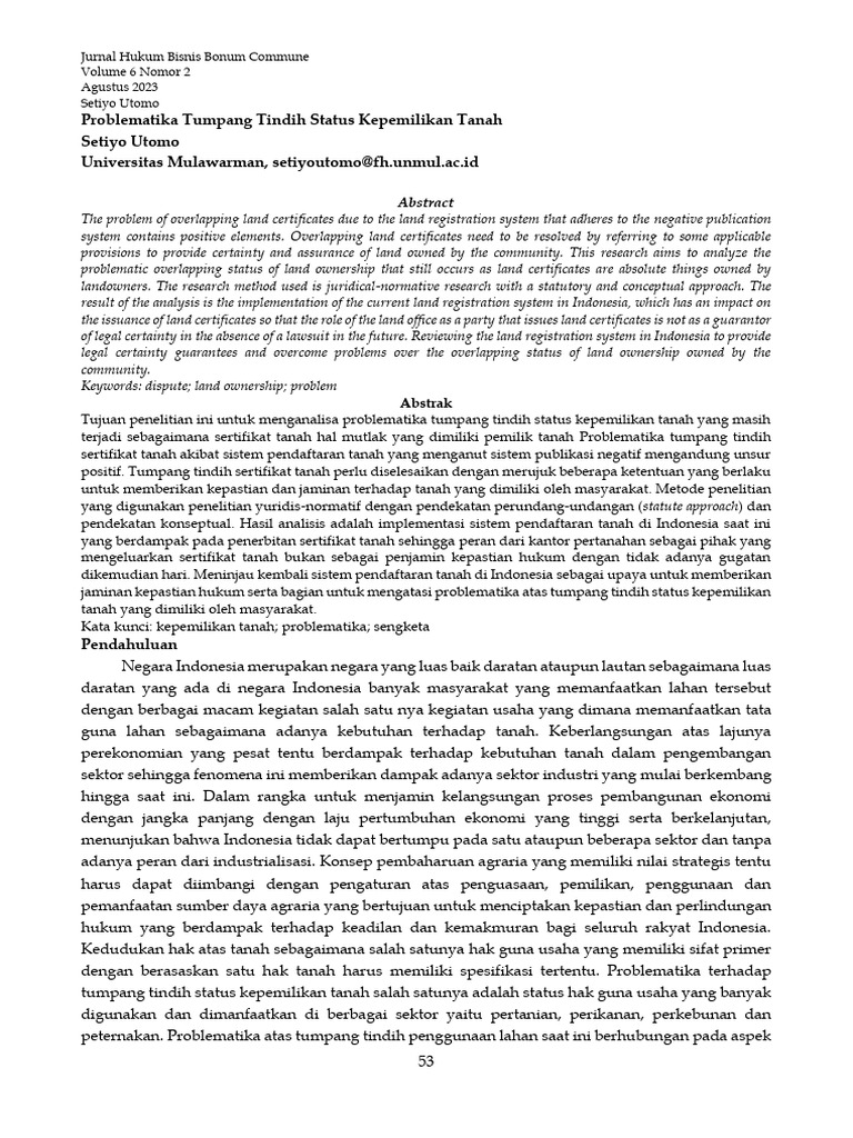 Problematika Tumpang Tindih Status Kepemilikan Tan | PDF